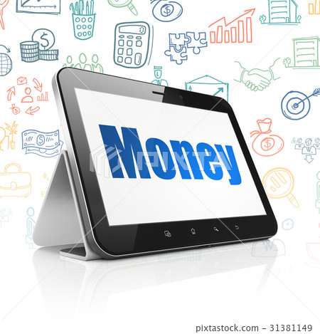 Business concept: Tablet Computer with Money on - Stock Illustration ...