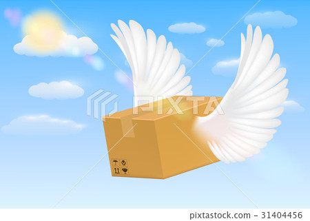delivery corrugated carton box with flying bird wi - Stock Illustration ...
