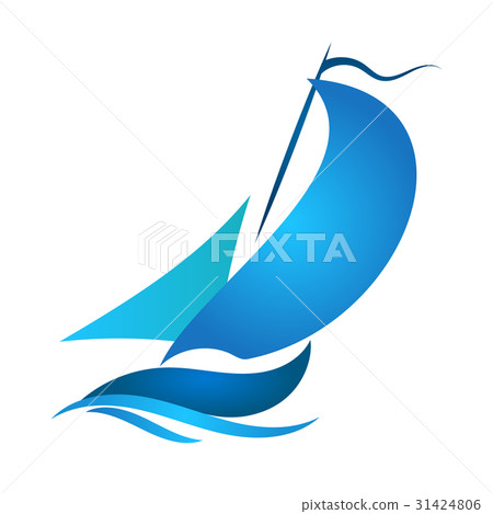 Blue sailing ship vector - Stock Illustration [31424806] - PIXTA