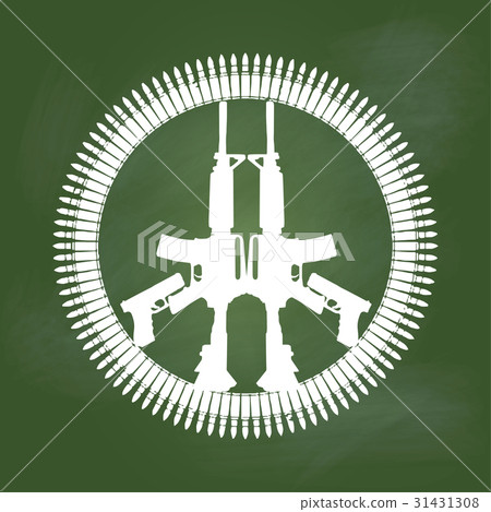 Gun and bullet in peace symbol on Green board - Stock Illustration ...