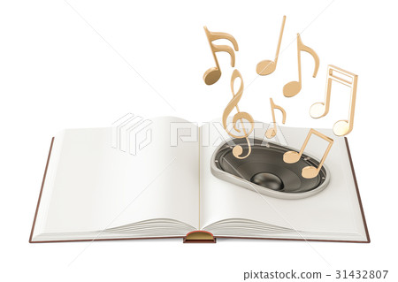 Opened book with loudspeaker and music notes - Stock Illustration ...