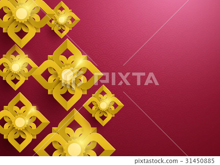Gold abstract flowers asian pattern background - Stock Illustration ...