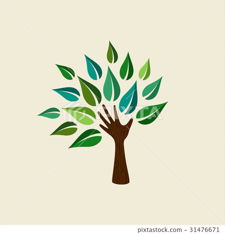 Green hand tree illustration for nature care - Stock Illustration ...