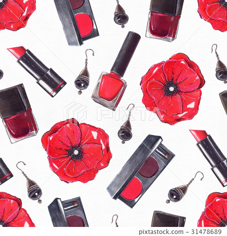 Seamless pattern with beauty products - Stock Illustration [31478689 ...