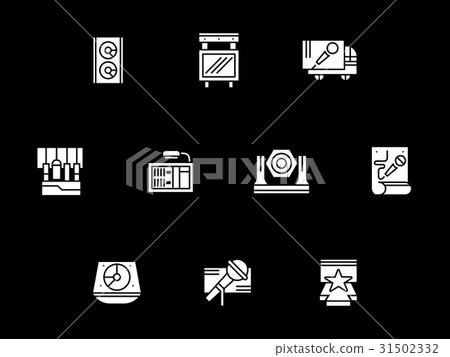 Concert stage equipment white glyph vector icons - Stock Illustration ...