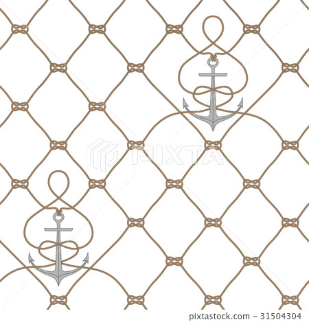 Nautical rope seamless fishnet and anchors pattern - Stock Illustration ...