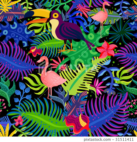 Tropical Exotic Colors Seamless Pattern - Stock Illustration [31511411 ...