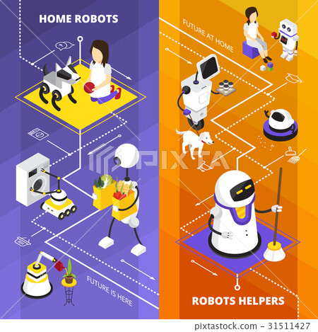 Robots Helpers Vertical Isometric Banners - Stock Illustration ...