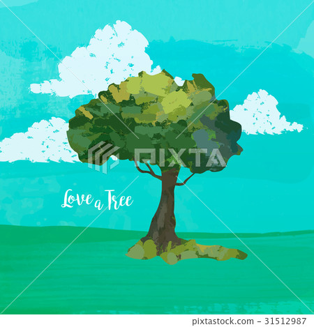 Watercolor tree art and love quote for nature help - Stock Illustration ...