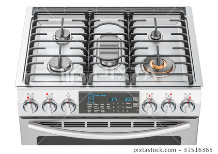 Steel gas cooker with oven top view closeup - Stock Illustration ...