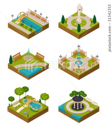Set Of Isometric Landscape Design Compositions - Stock Illustration ...