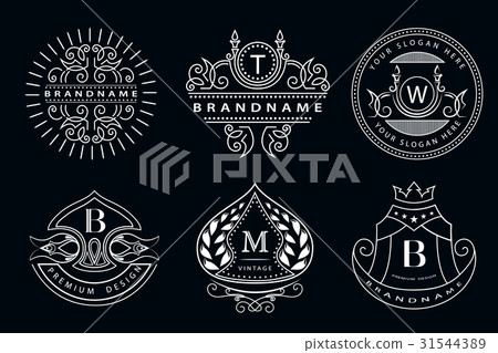 Monogram template set. Calligraphic line logo - Stock Illustration ...