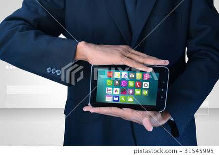 Man showing app icons in smart phone - Stock Illustration [31545995 ...