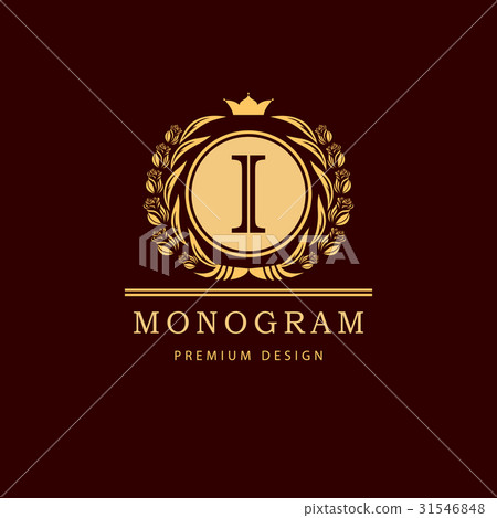 Monogram template logo. Calligraphic emblem sign I - Stock Illustration ...