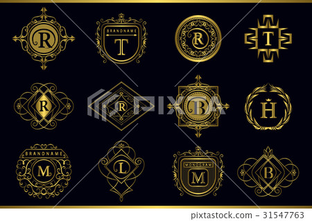 Monogram template set. Calligraphic line logo - Stock Illustration ...