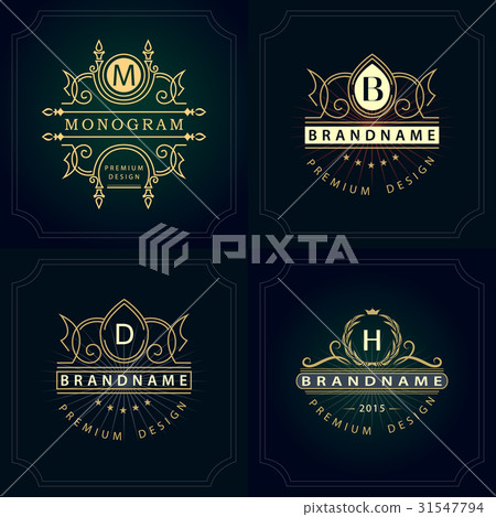Monogram template set. Calligraphic line logo - Stock Illustration ...