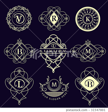Monogram template set. Calligraphic line logo-插圖素材 [31547801] - PIXTA圖庫