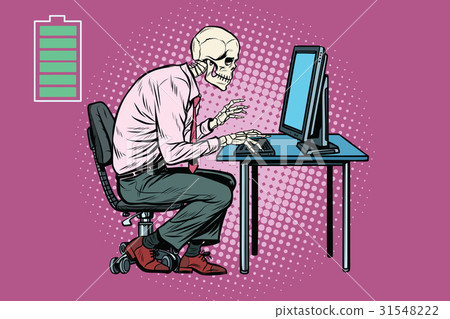 Skeleton worker working on computer - Stock Illustration [31548222] - PIXTA