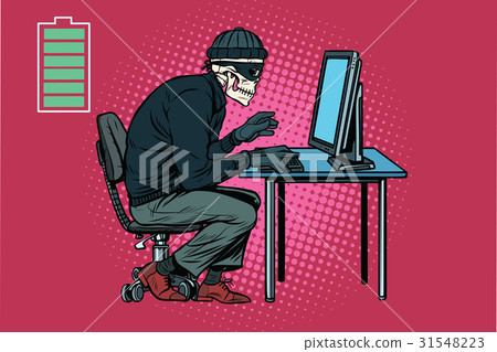 Dead skeleton hacker hacked computer - Stock Illustration [31548223 ...