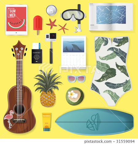 Summer Stuff Set Collection Vector Illustration - Stock Illustration ...