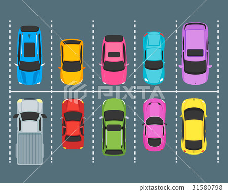 Cartoon Parking Zones with Cars Top View. Vector - Stock Illustration ...