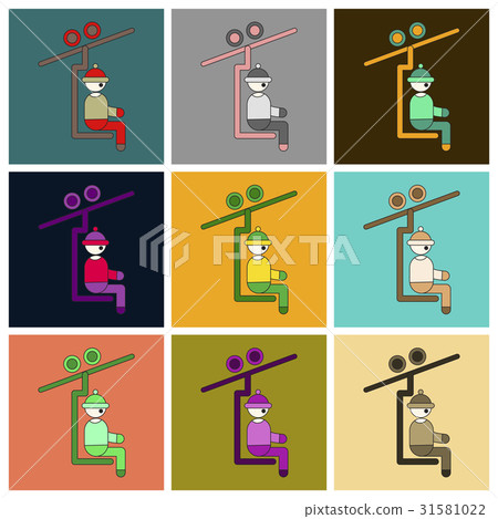 Set of Icons in flat design Man on Ski lift - Stock Illustration ...