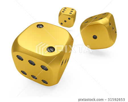 3d rendering three golden rolling dices isolated - Stock Illustration ...