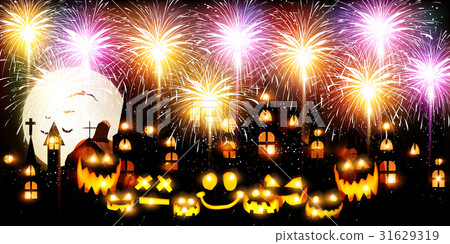Halloween fireworks pumpkin background - Stock Illustration [31629319 ...