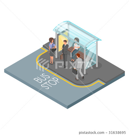 Vector 3d isometric illustration of bus stop. - Stock Illustration ...