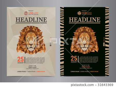 Flyer Layout with Lion abstract portrait. - Stock Illustration ...