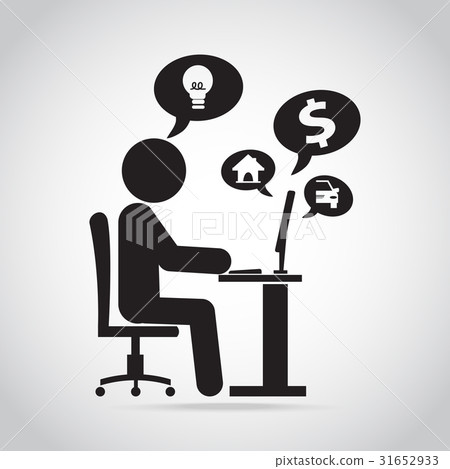 Man work with computer icon - Stock Illustration [31652933] - PIXTA