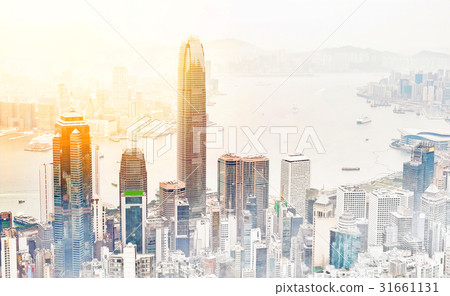 Skyline of Hong Kong HK mix sketch illustration - Stock Illustration ...