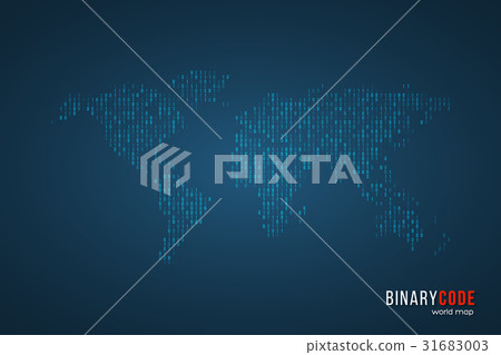 World map consisting of binary computer code.-插圖素材 [31683003] - PIXTA圖庫