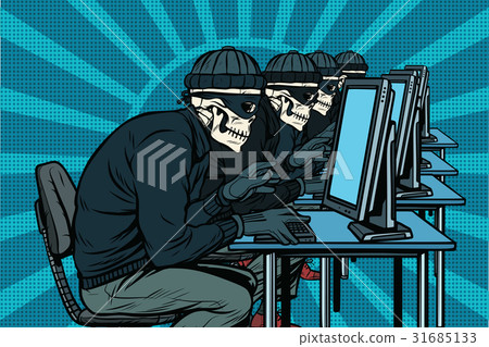 The hacker community, skeletons hacked computers - Stock Illustration ...