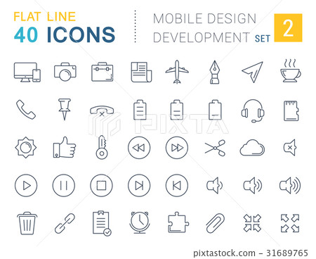 Set Vector Flat Line Icons Mobile Design - Stock Illustration [31689765 ...