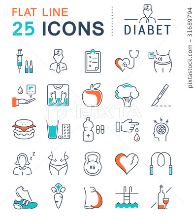 Set Vector Flat Line Icons Diabet - Stock Illustration [31689794] - PIXTA