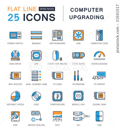 Set Vector Flat Line Icons Upgrading Computer - Stock Illustration [31691017] - PIXTA