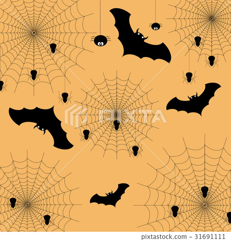 Halloween pattern spider web of silhouettes of bat - Stock Illustration ...