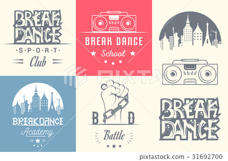 Vector Set of Badges, Logos and Sign Break Dance - Stock Illustration ...