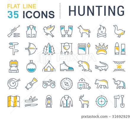Set Vector Flat Line Icons Hunting - Stock Illustration [31692929] - PIXTA
