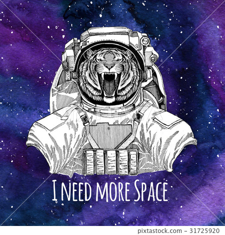 Animal astronaut Wild tiger wearing space suit - Stock Illustration ...