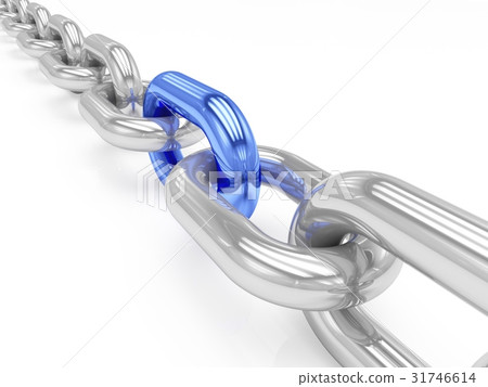 3D rendering Chain with blue link on white - Stock Illustration ...