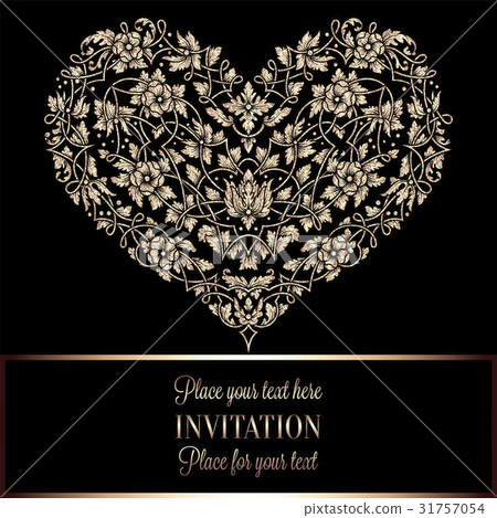 Invitation card with gold frame ornamental heart - Stock Illustration ...