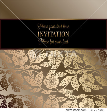 Floral invitation card with gold frame - Stock Illustration [31757383 ...