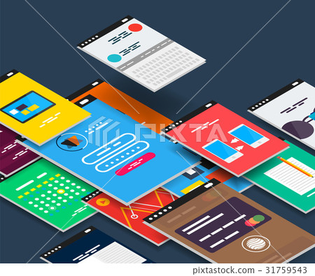 Vector isometric mobile app ui design concept - Stock Illustration ...