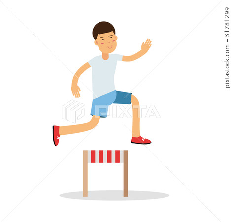 Active boy jumping hurdle cartoon character, kids - Stock Illustration ...