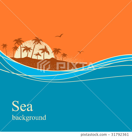 Ocean waves and tropical island.Vector background - Stock Illustration ...