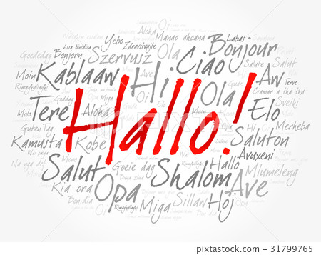 Hallo (Hello Greeting in German) word cloud - Stock Illustration ...