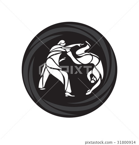 Judo fighters round pictogram or logo. Martial - Stock Illustration ...