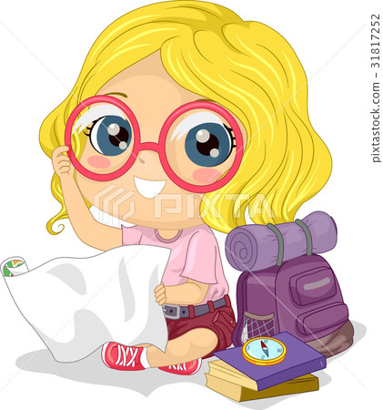 Kid Girl Explorer Read Map - Stock Illustration [31817252] - PIXTA